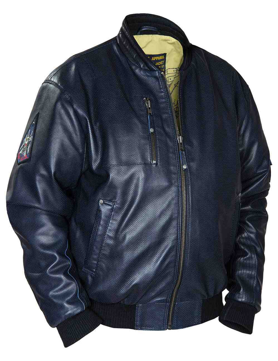 Perforated Leather Bomber Jacket navy blue Art. 316 | Vintage Leder